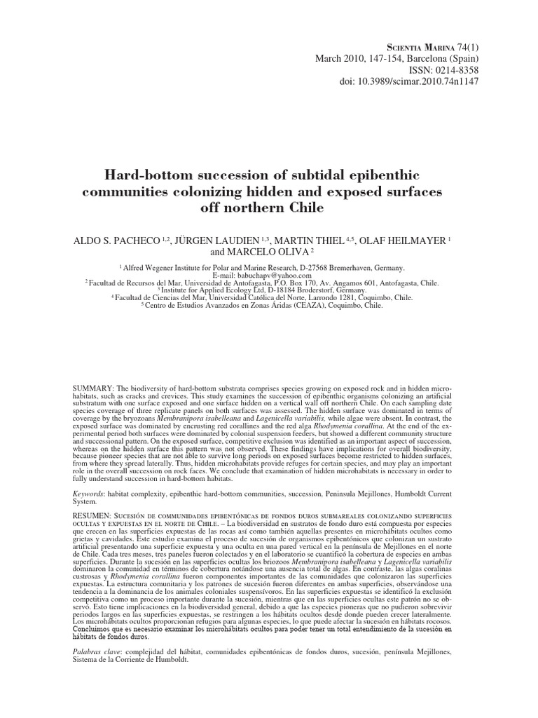Subtidal Epibenthic Community Succession in Chile | PDF | Benthic Zone ...
