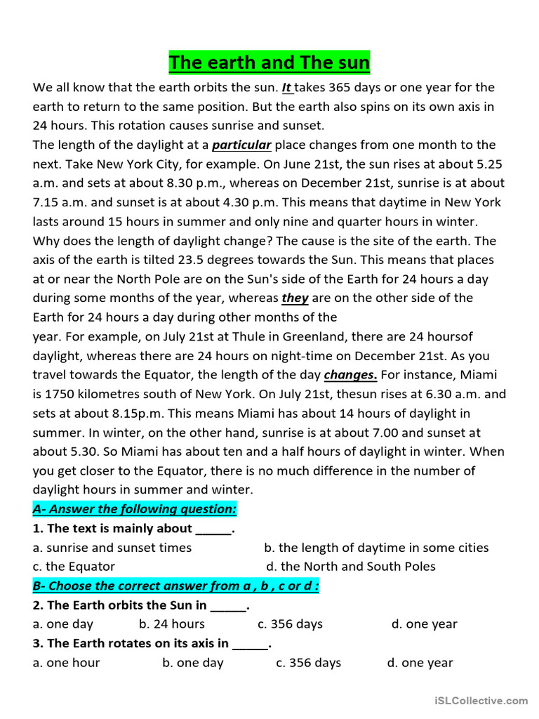 The Earth and The Sun | PDF | Hour | Nature