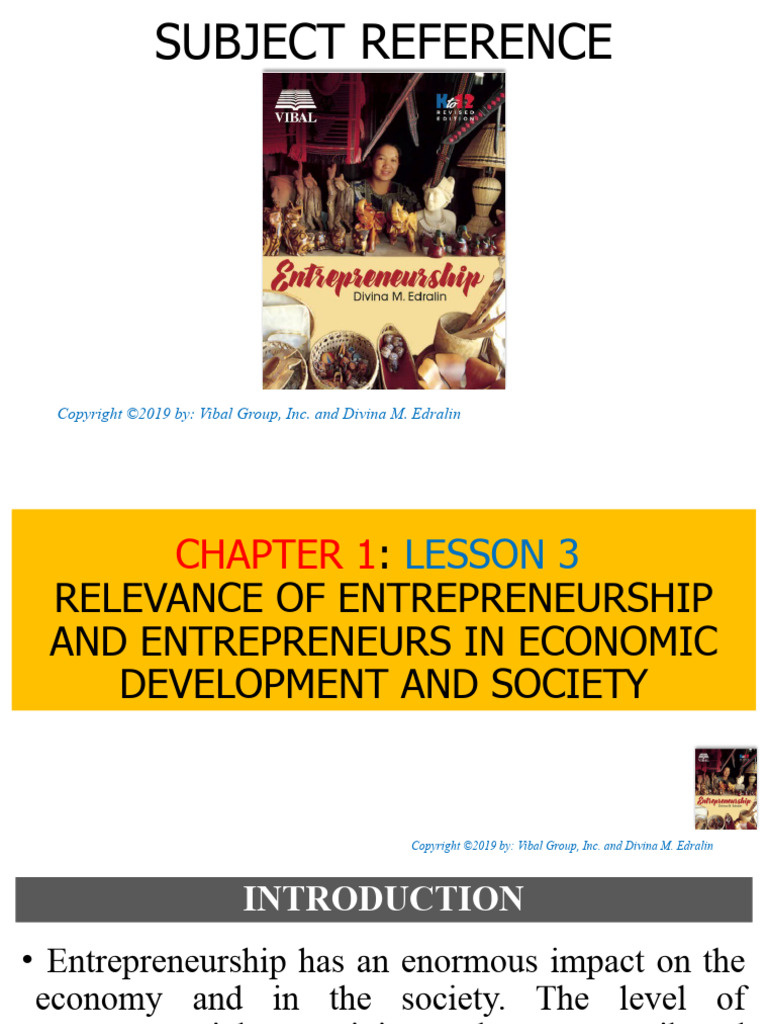 #Entrep - Lesson 3 - Relevance of Entrepreneurship and Entrepreneurs in Economic Development and ...
