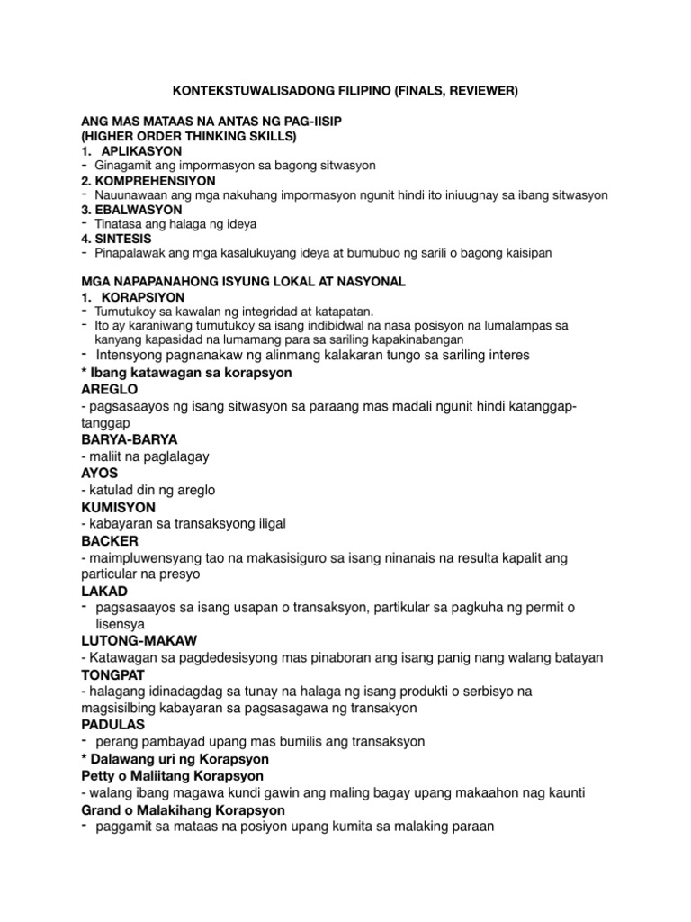 Kon. Fil Finals Reviewer | PDF