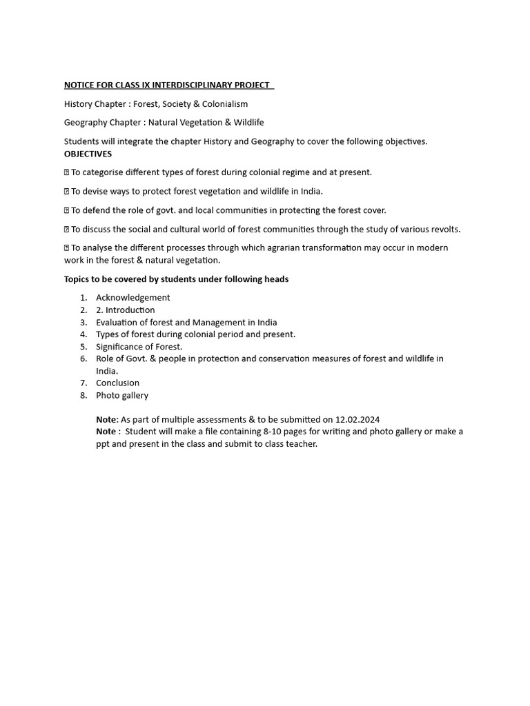 Interdisciplinary Project Class Ix | PDF