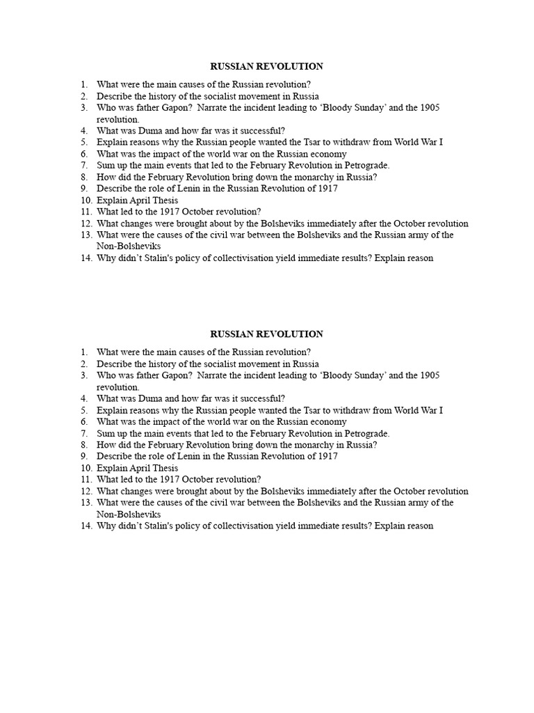 RUSSIAN REVOLUTION Testpaper | PDF
