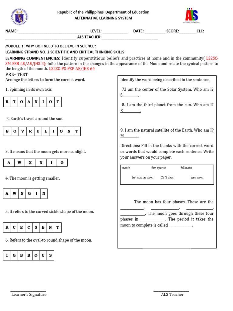 Activity LS2 Module 1 Why Do I Believe in Science Activity | Download Free PDF | Moon ...