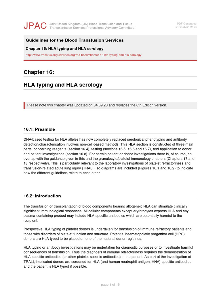 Chapter 16 Hla Typing and Hla Serology | PDF | Human Leukocyte Antigen ...