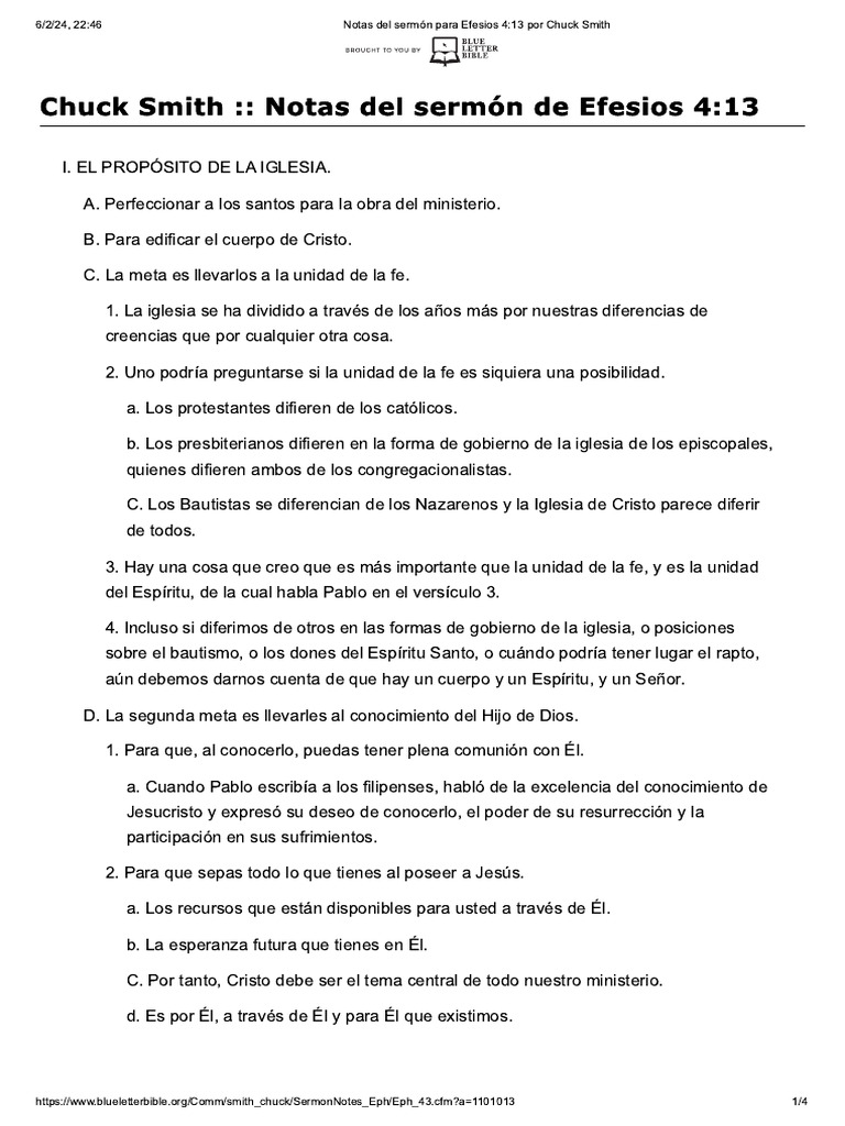 Notas Del Sermón para Efesios 4 - 13 Por Chuck Smith | PDF