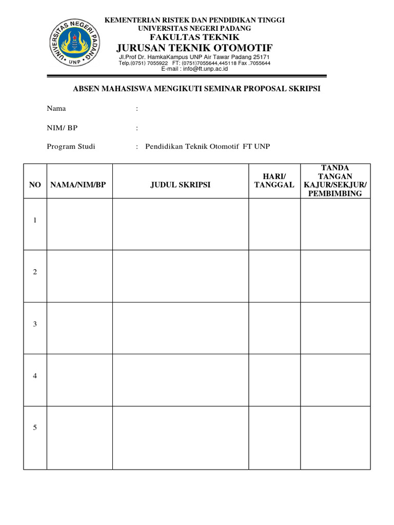 Absen Seminar Proposal Skripsi Teknik Otomotif | PDF