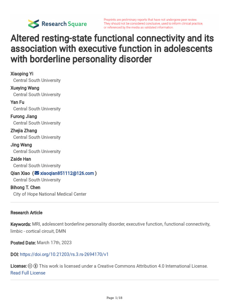 Altered Resting-State Functional Connectivity and | PDF | Executive ...