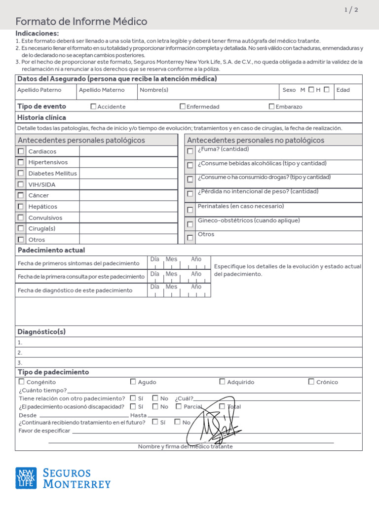 Monterrey Informe Medico Vigente Diciembre 2021 Editable | PDF ...