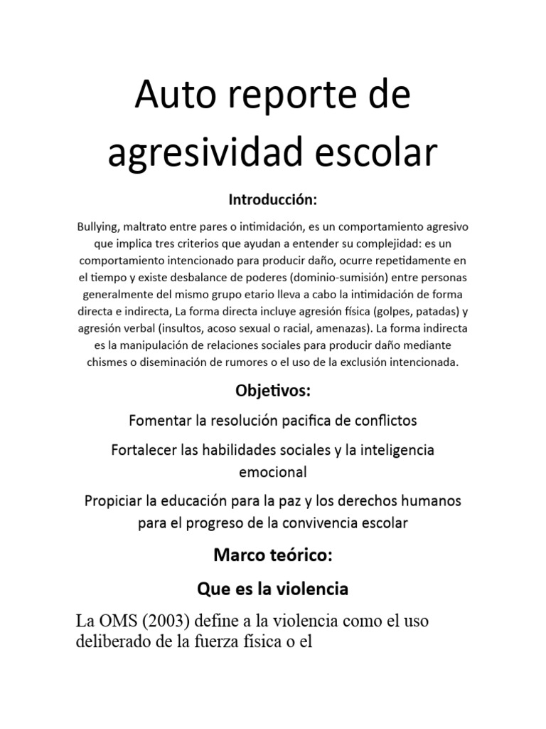 Auto Reporte de Agresividad Escolar | PDF | Violencia | Agresión