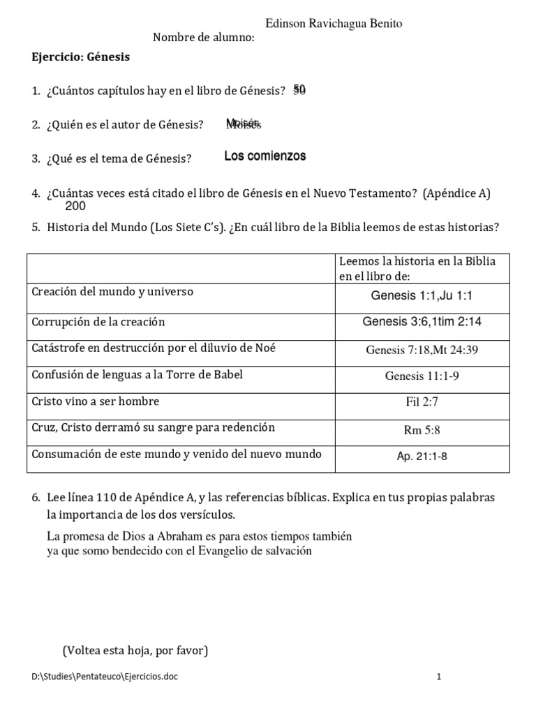 Ejercicios sobre el Libro de Génesis | PDF | Libro del Génesis | Biblia