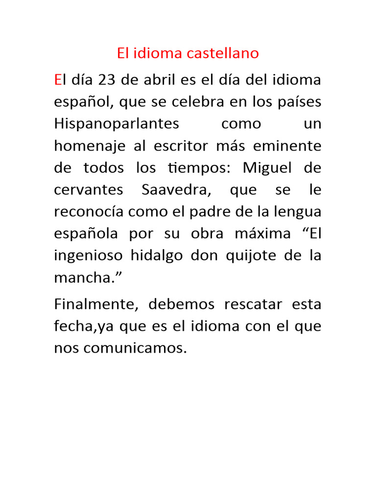 Día del Idioma Español y Cervantes | PDF | Ficción general