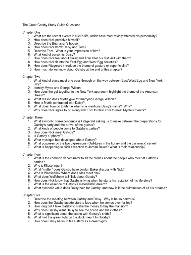 The Great Gatsby Study Guide Q&A | PDF | The Great Gatsby