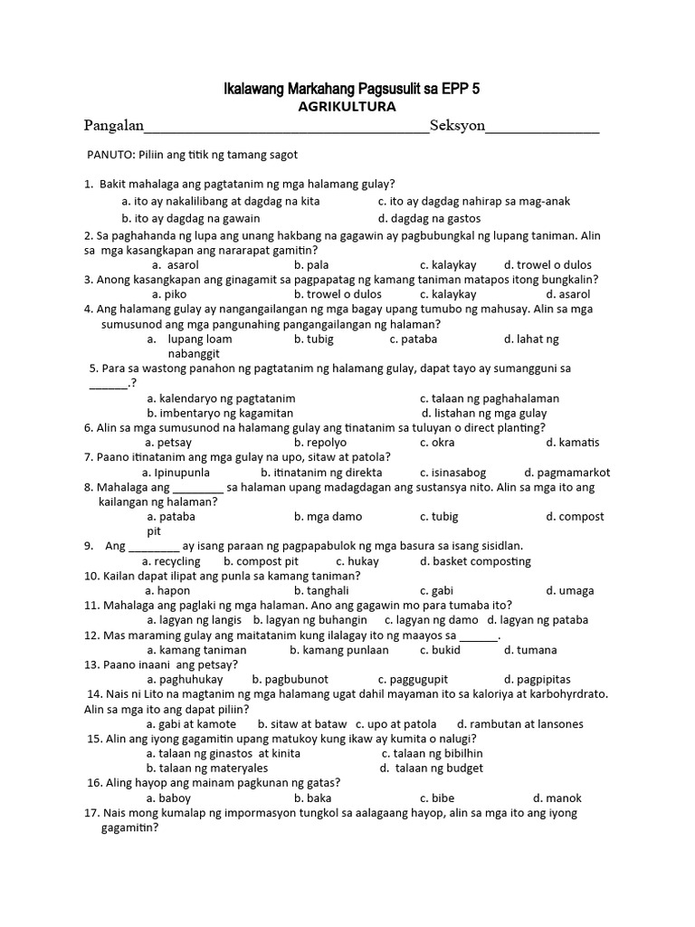 PT Epp-Agri 5 q1 | PDF