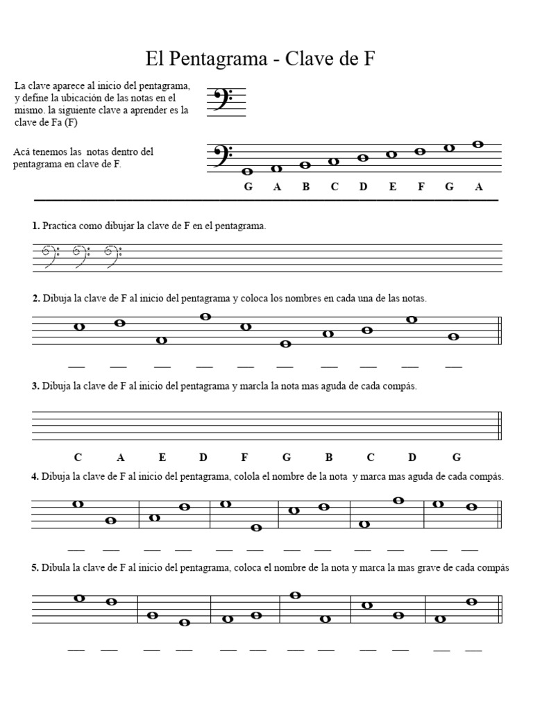 Clave de Fa en el Pentagrama | PDF | Clave | Teoría musical