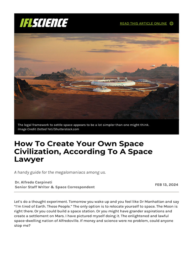 How To Create Your Own Space Civilization, According To A Space Lawyer ...