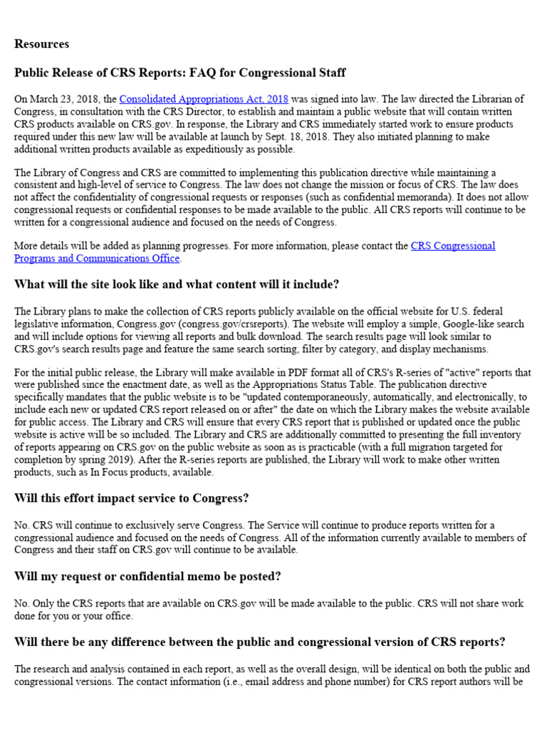 Release Faq | PDF | Congressional Research Service | Computing