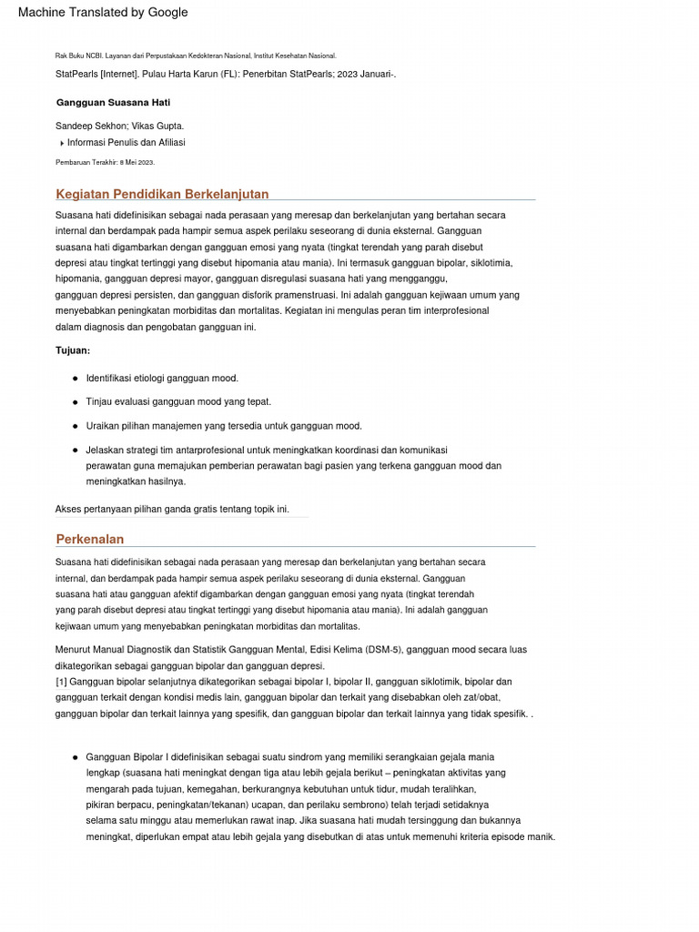 Mood Disorder - StatPearls - NCBI Bookshelf | PDF | Pengembangan Diri