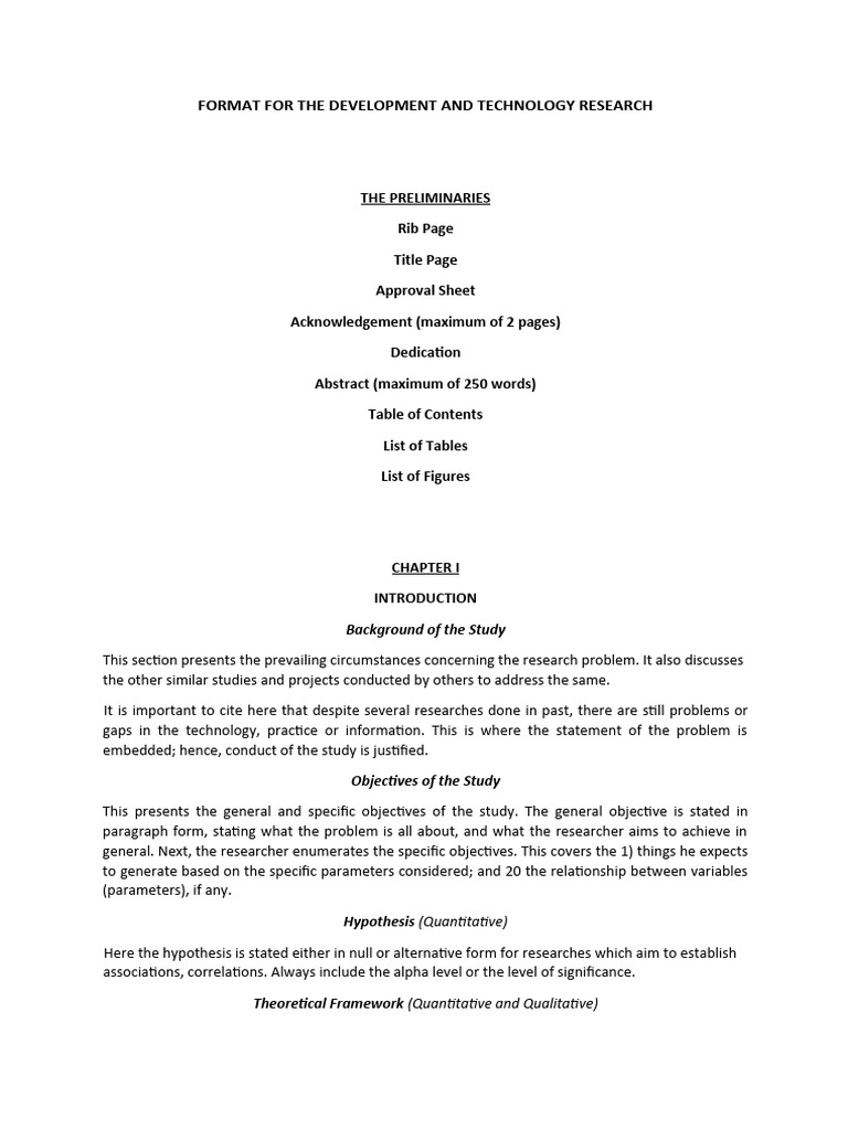 Format For The Development and Technology Research | PDF | Methodology | Data
