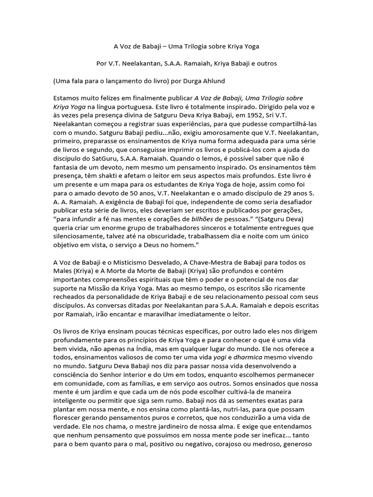 A Voz de Babaji Texto Durga | PDF | Pensamento | Ioga