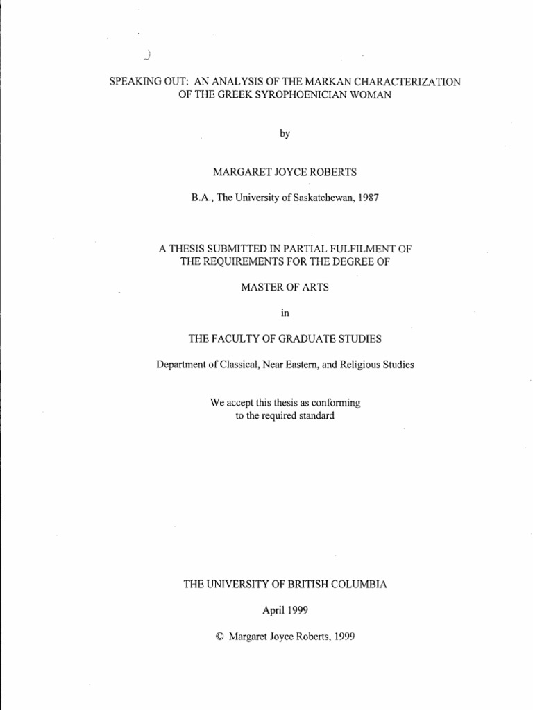 Speaking Out. An Analysis of The Markan Characterization of The Greek ...