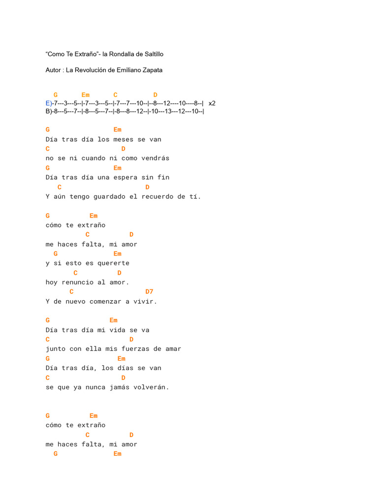 "Como Te Extraño" - La Rondalla de Saltillo | PDF