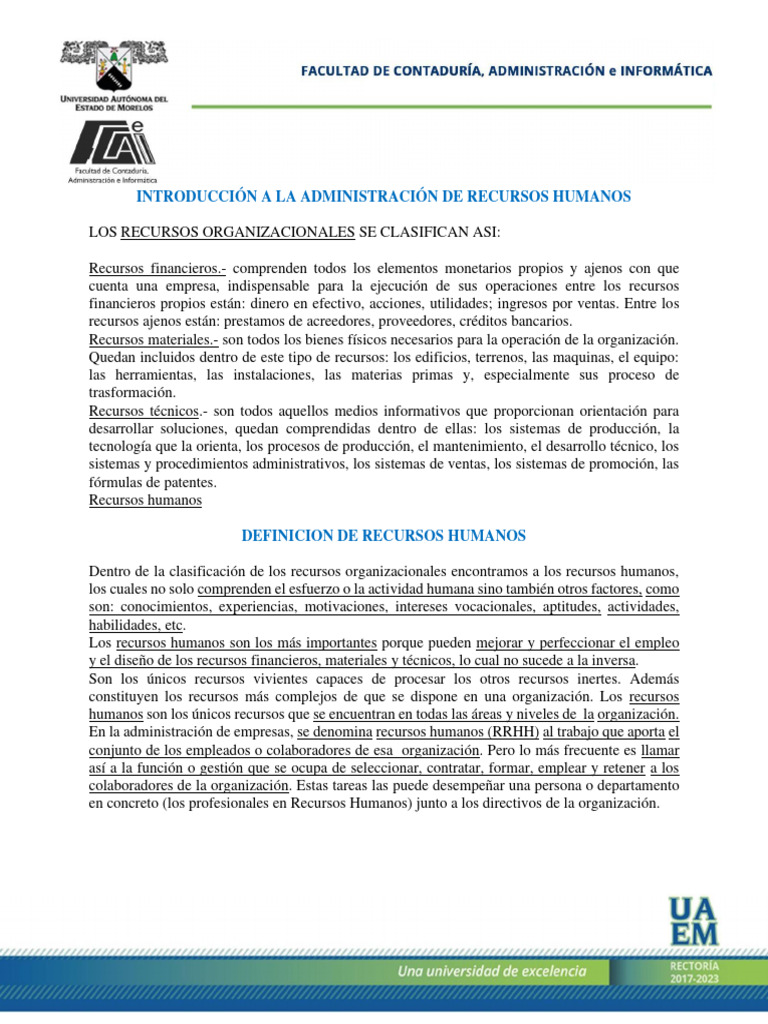 1.1 Introducci N A La Administraci N de Recursos Humanos y Definicion de Diversos Autores | PDF ...