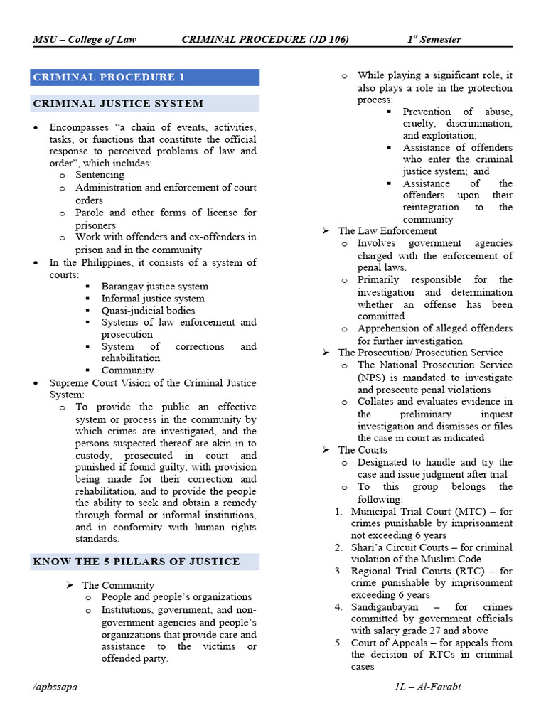 CrimPro Primer | PDF | Prosecutor | Complaint