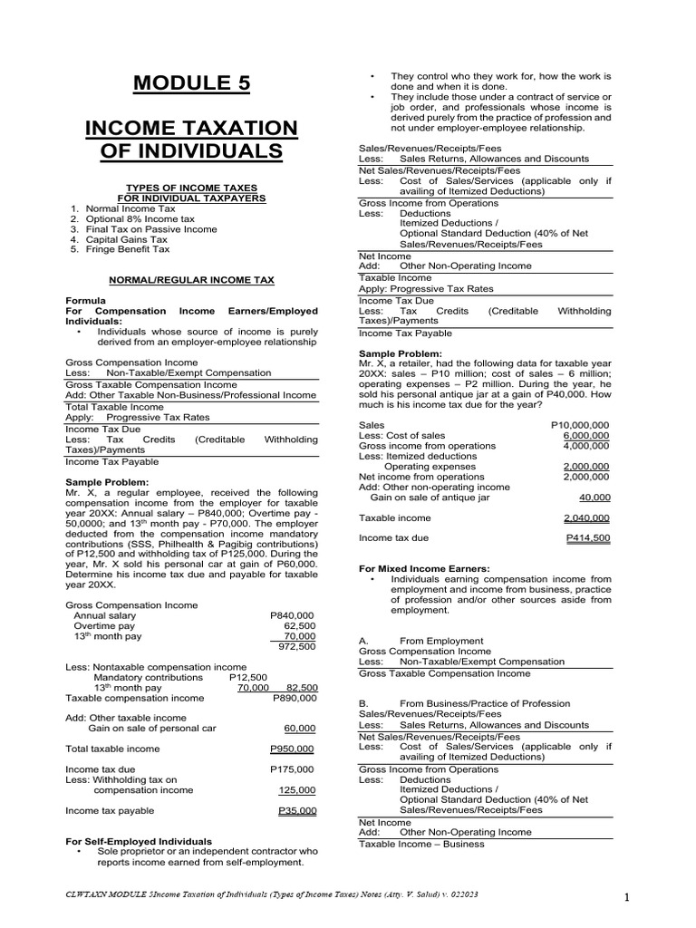 Income Taxation for Individuals | PDF | Capital Gains Tax | Taxes