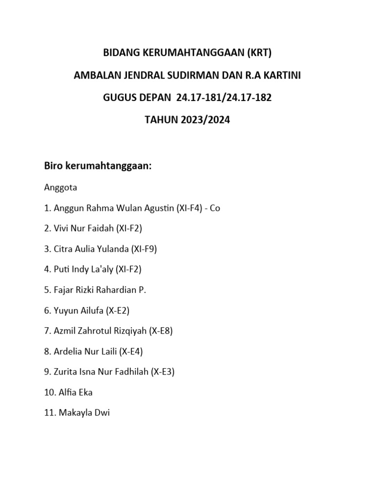 Bidang KRT 2023-2024 | PDF