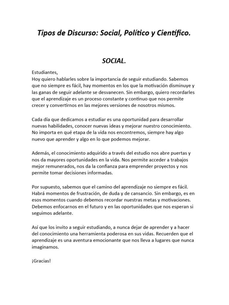 Tipos de Discurso | PDF | Aprendizaje