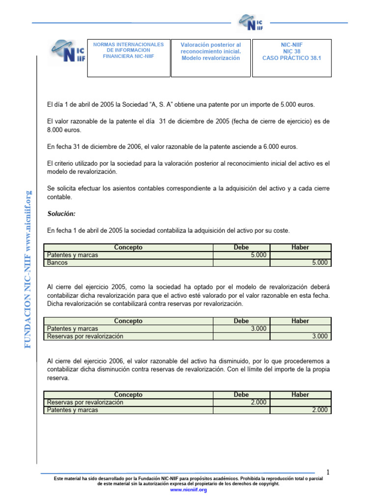 Ejercicios NIC 38 PDF | Descargar gratis PDF | Activo intangible | Contabilidad