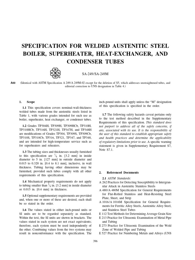 Sa 249 | PDF | Pipe (Fluid Conveyance) | Heat Treating