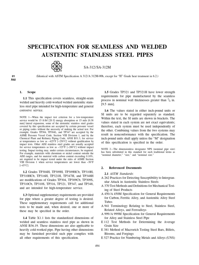 Sa 312 Pdf Pipe Fluid Conveyance Stainless Steel
