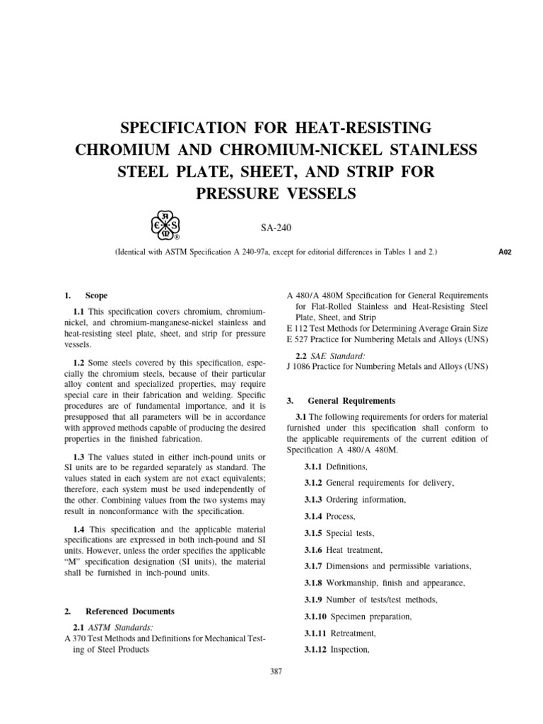 Sa 240 | Download Free PDF | Stainless Steel | Steel