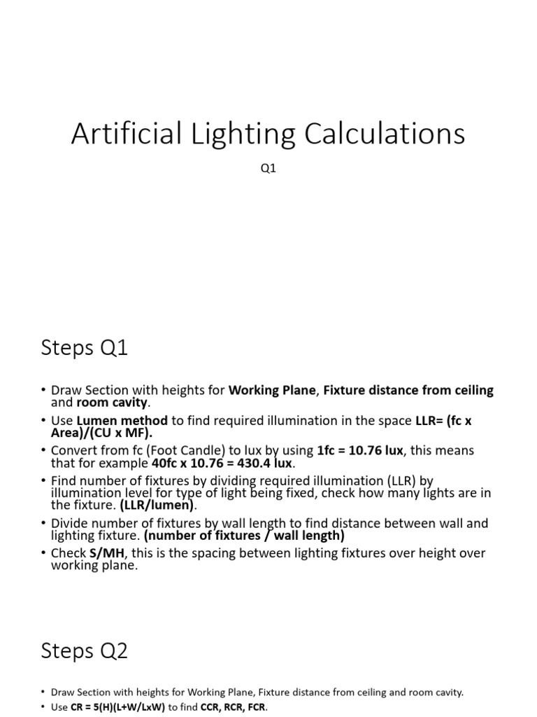 Artificial Lighting Calculations | PDF