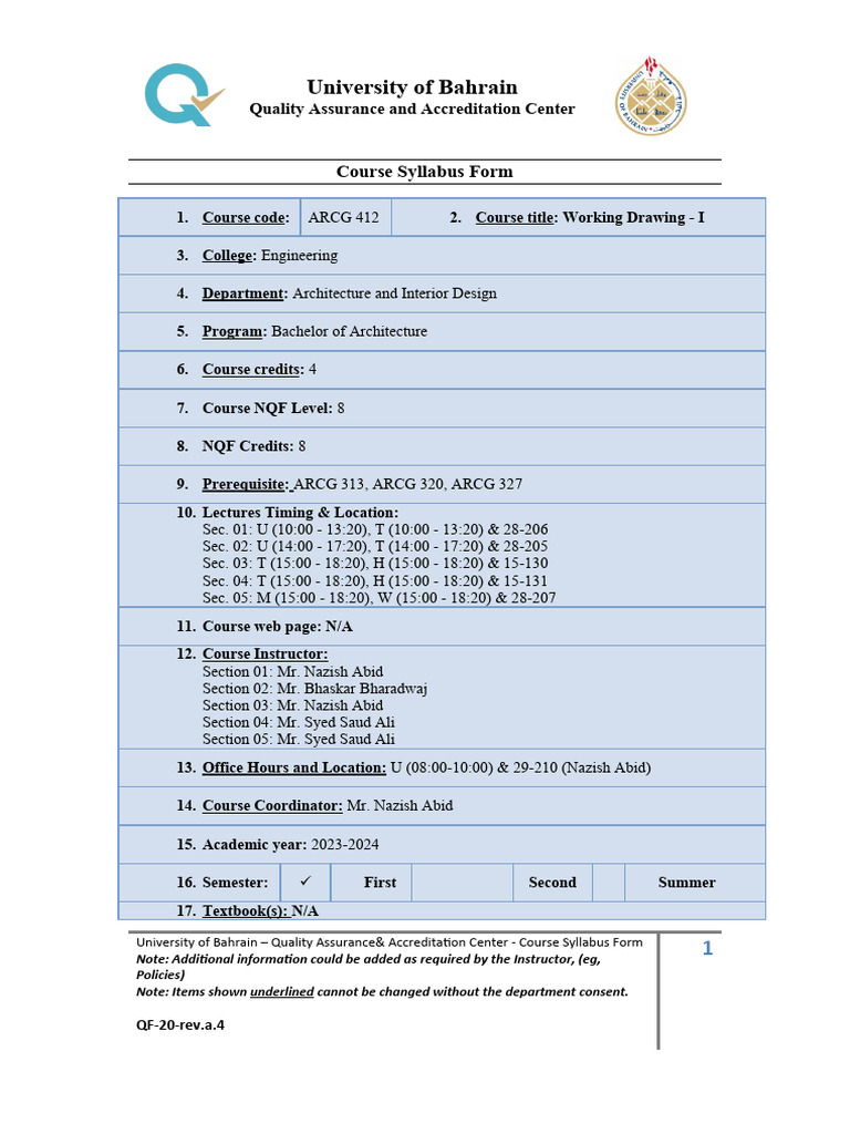 QAAC - Course Syllabus - ARCG 412 - 23-24 | PDF | Academic Integrity | Design