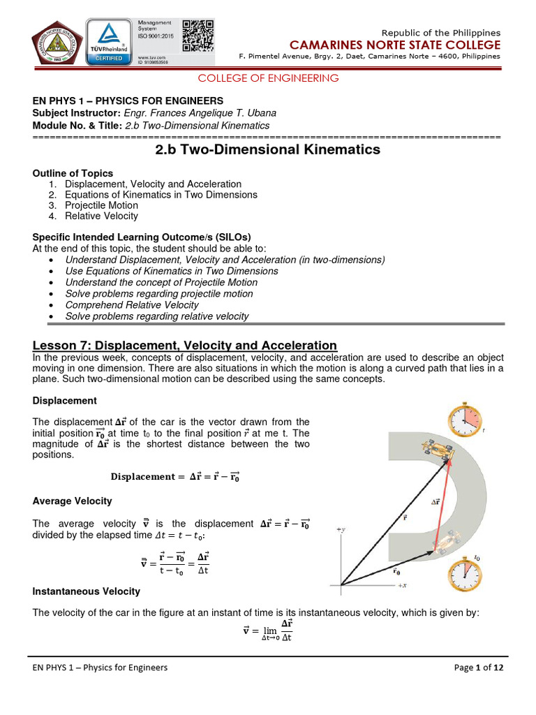02b Kinematics Two Dimension 1 | PDF | Acceleration | Velocity