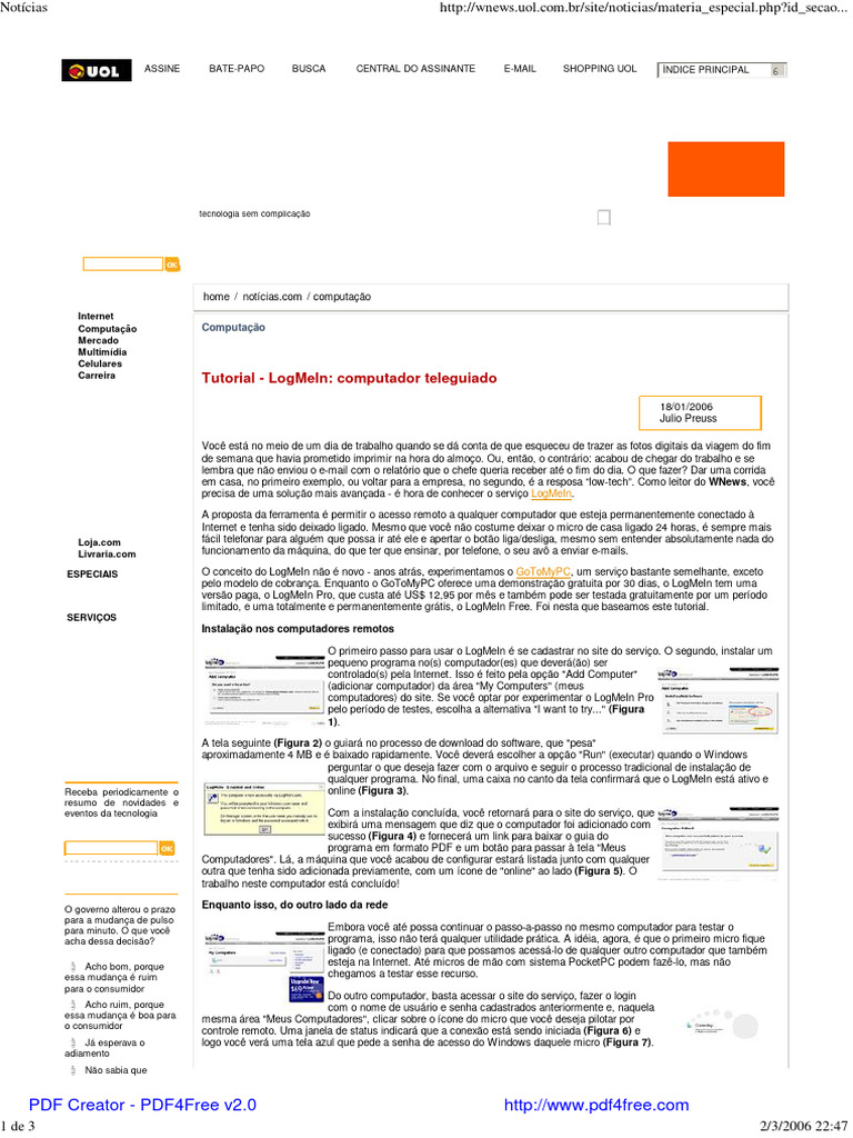 Tutorial - Logmein Computador Teleguiado | PDF | PCs (computadores) | Internet