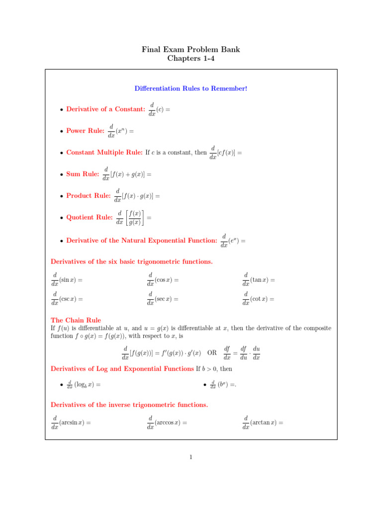 1551 FinalExam ProblemBank | PDF | Derivative | Zero Of A Function