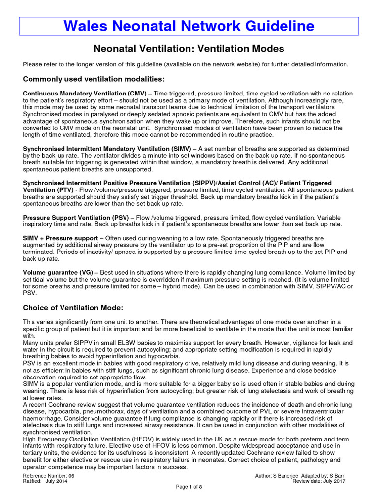 Neonatal Ventilation Ventilation Modes | PDF | Respiration | Clinical ...