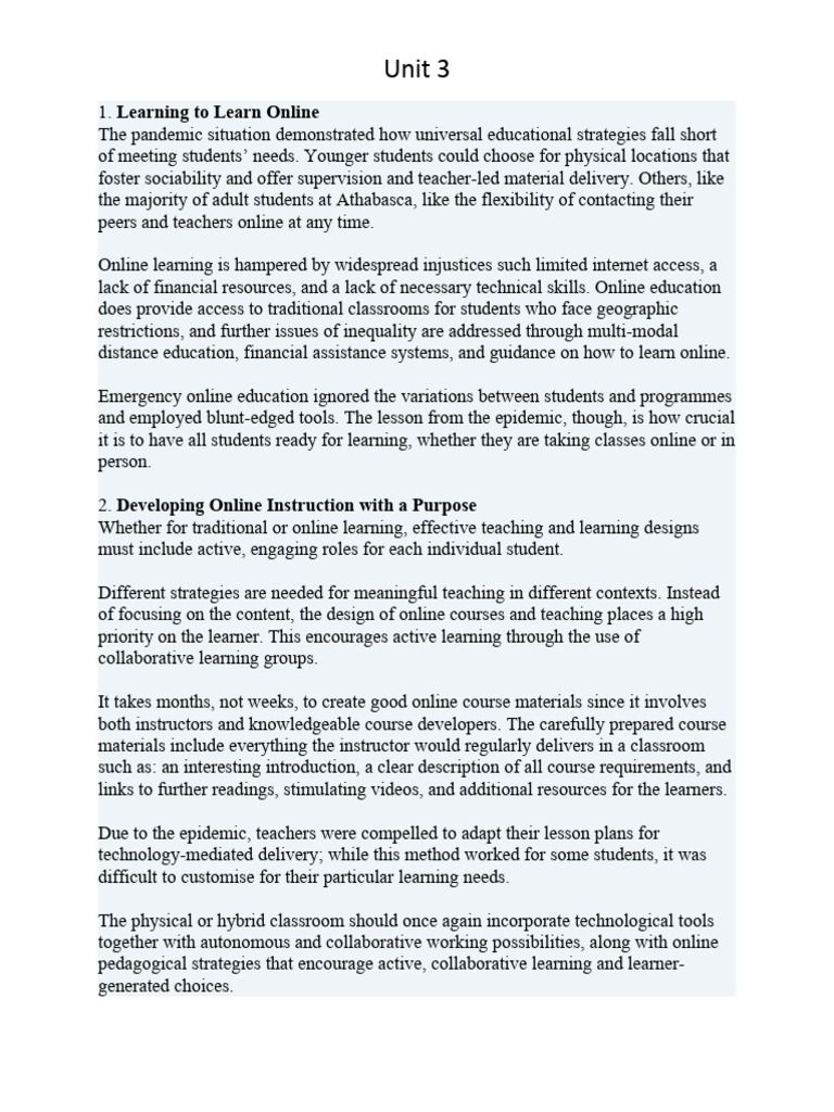 UNIT 3 LESSONS FROM ONLINE LEARNING - Copy-1 | PDF | Educational ...
