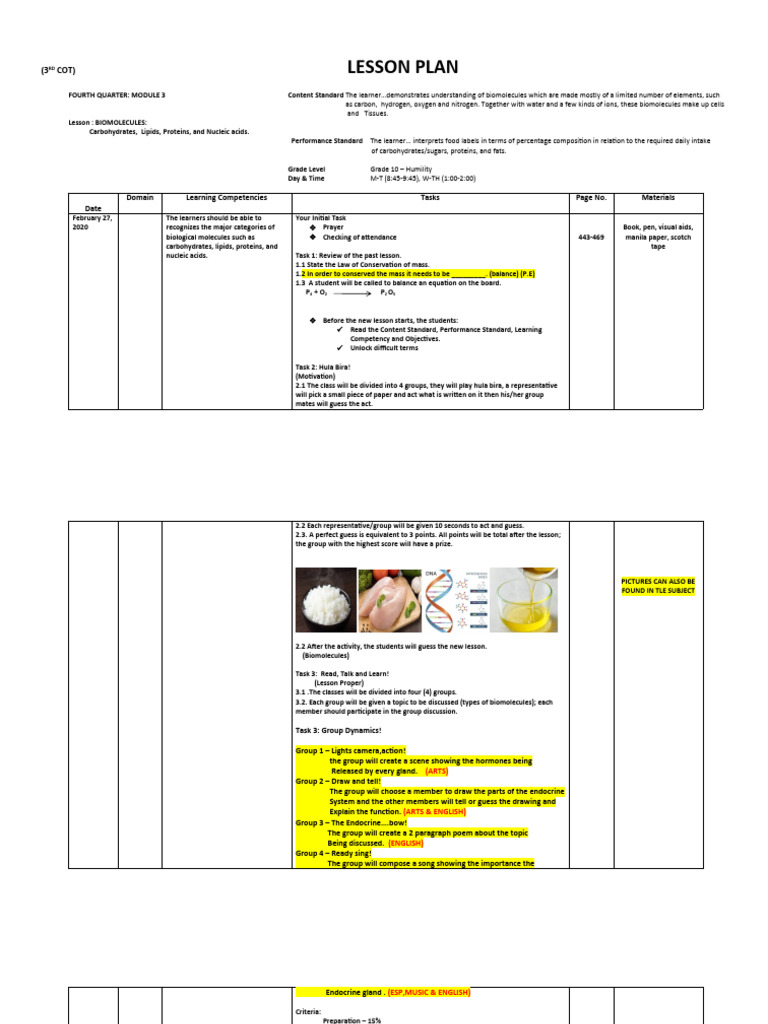 Grade 10 Biomolecules Lesson Plan | PDF | Proteins | Biomolecules