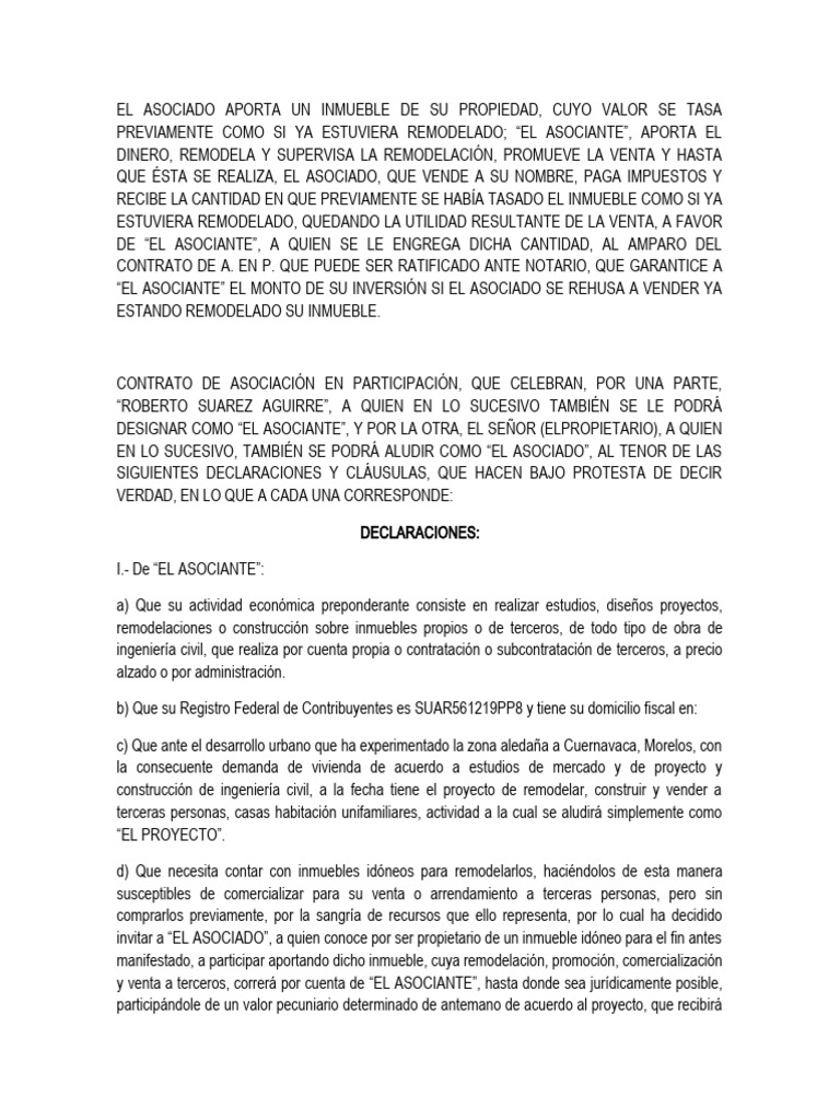 Contrato de Asociacion en Participacion | PDF | Ley común | Derecho privado Contrato de Asociacion en Participacion | PDF | Ley común | Derecho privado