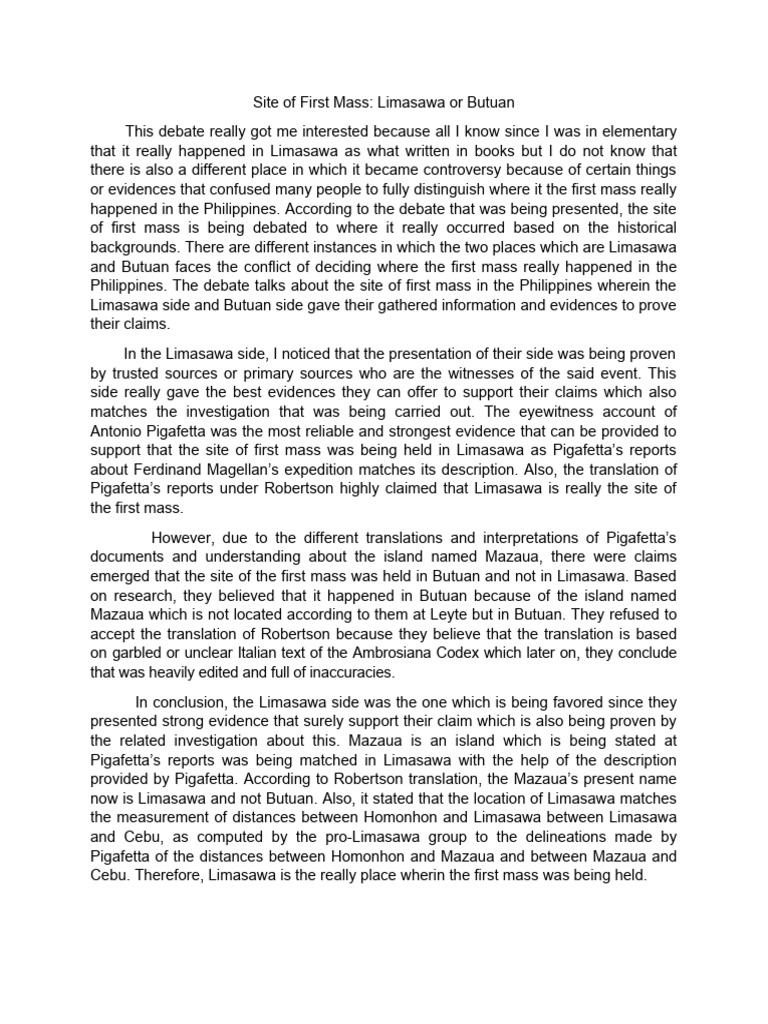 Site of First Mass Limasawa or Butuan - 110047 | PDF | Social Science ...