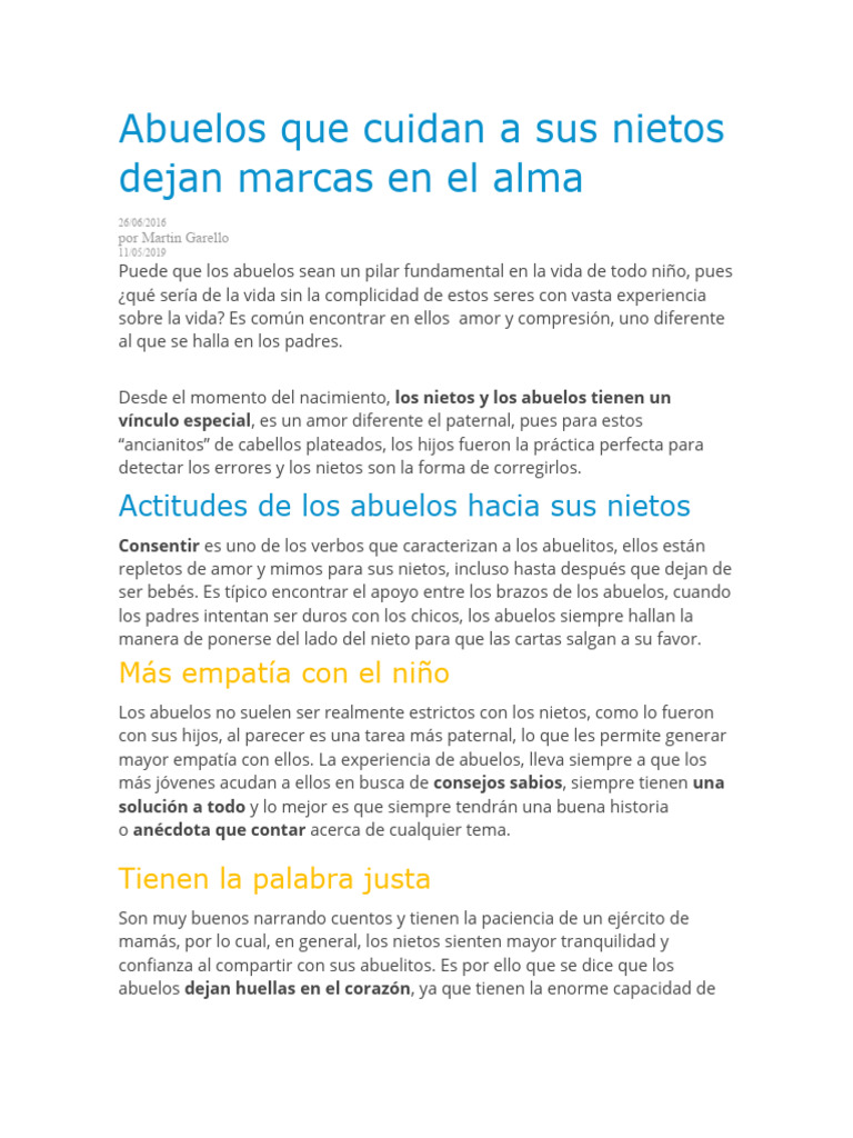 Abuelos Que Cuidan A Sus Nietos Dejan Marcas en El Alma | PDF | Amor