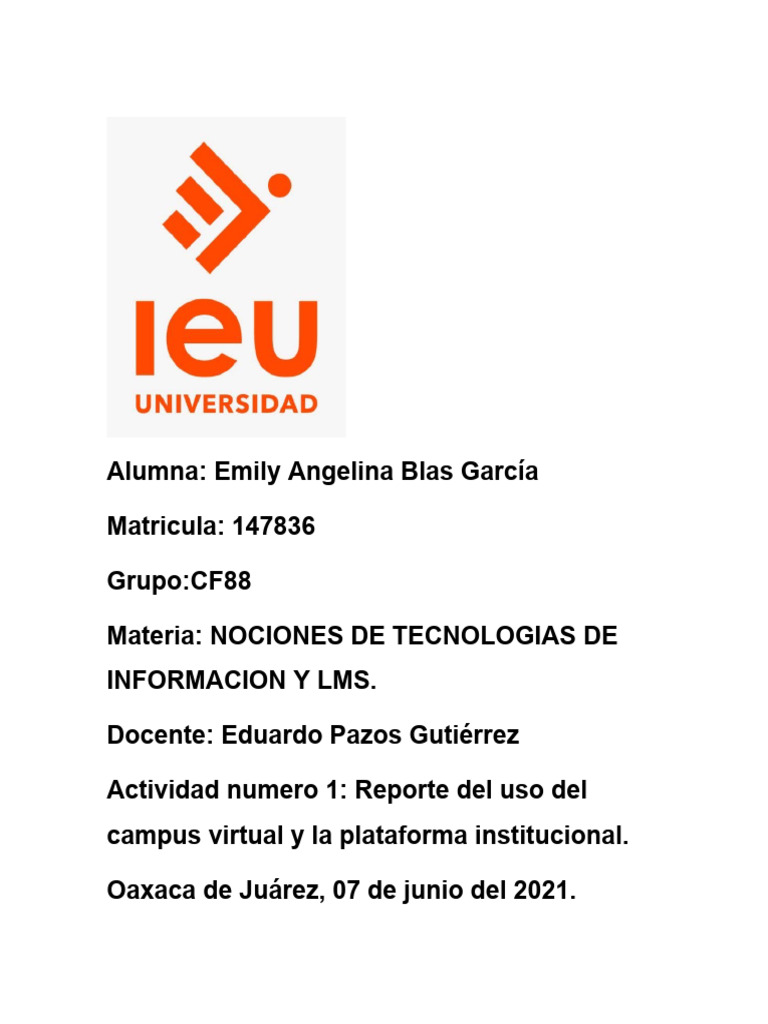 Primer Actividad IEU Emily Blas | PDF | Aprendizaje