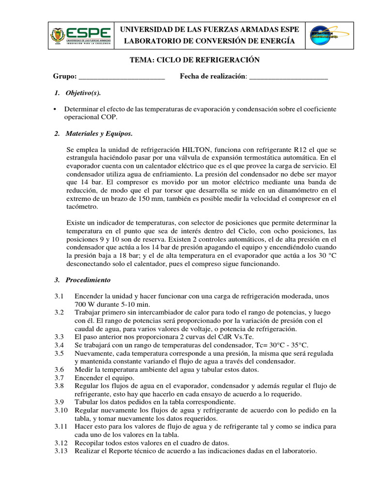 Guia - Ciclo de Refrigeración TFA | PDF | Refrigeración | Presión
