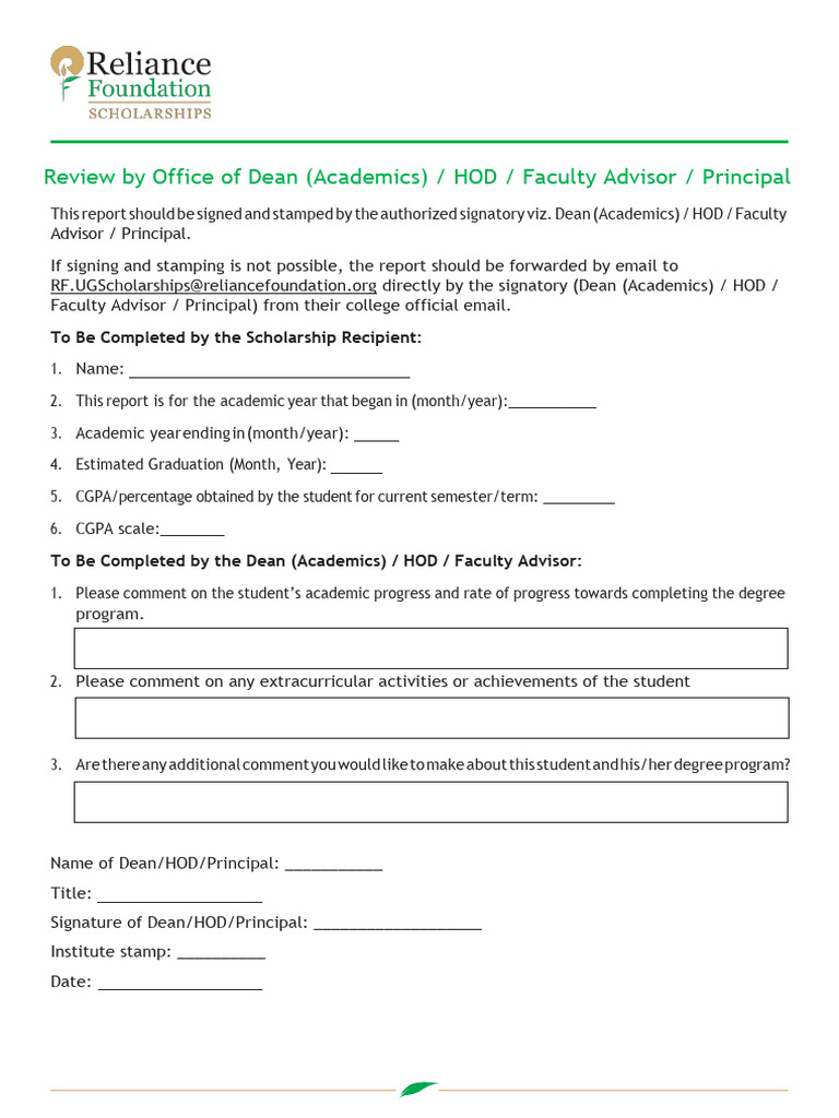 Scholarship Progress Report Template | PDF | Career & Growth