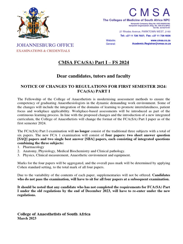 Notice Regarding Change To FCA (SA) Part I - FS 2024 25 1 2024 | PDF ...