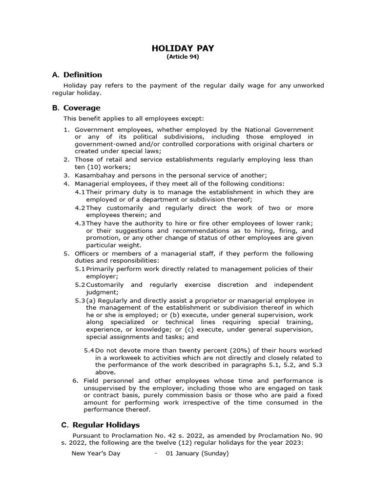 Holiday Pay | PDF | Employment | Overtime